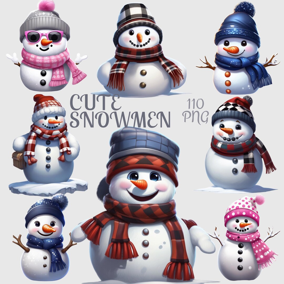 Cute Snowmen 110 PNG Bundle | Winter Clipart | Christmas Snowman Illustrations | Holiday ...