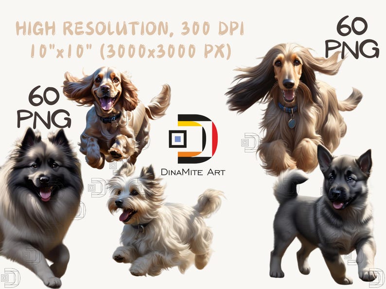 Playful Dogs Clipart, 60 Dog Breeds PNG Files, Cute Puppy Bundle, Pets ...