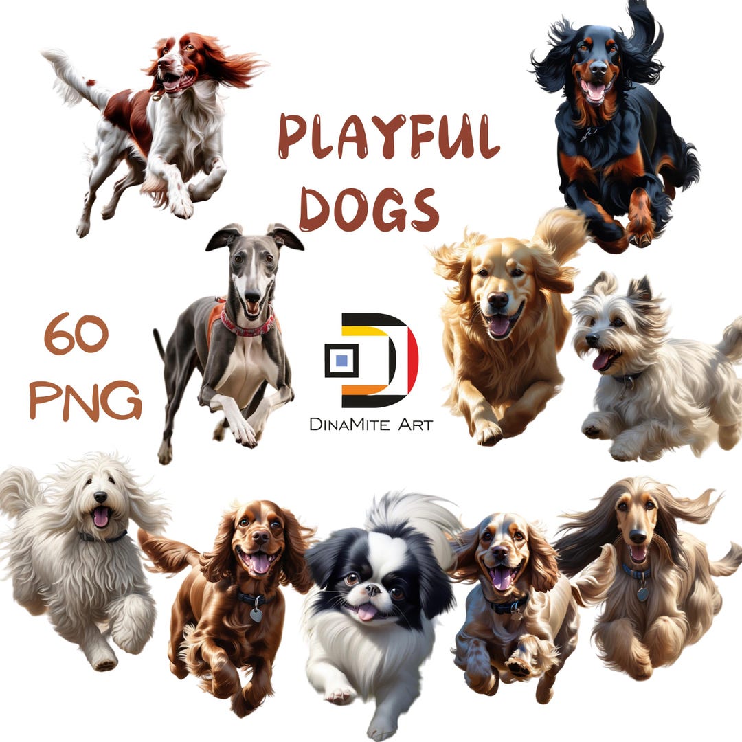 Playful Dogs Clipart, 60 Dog Breeds PNG Files, Cute Puppy Bundle, Pets ...