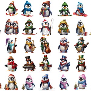 Christmas Penguin Watercolor Clipart Bundle | 70 Cute Holiday PNG ...