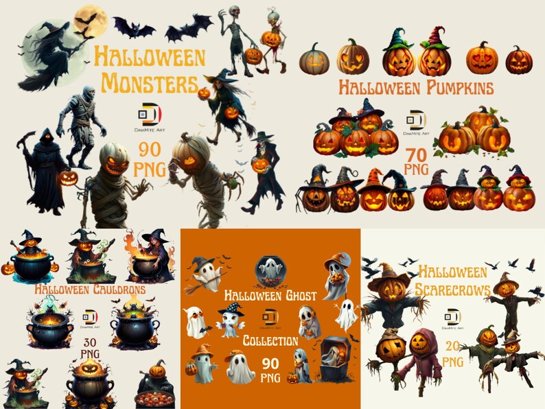 Ultimate Halloween Mega Bundle 300 PNG, Halloween Pumpkins, Monsters ...