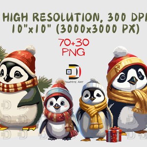 Christmas Penguin Watercolor Clipart Bundle | 70 Cute Holiday PNG ...