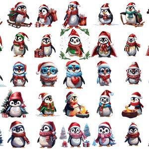 Christmas Penguin Watercolor Clipart Bundle | 70 Cute Holiday PNG ...