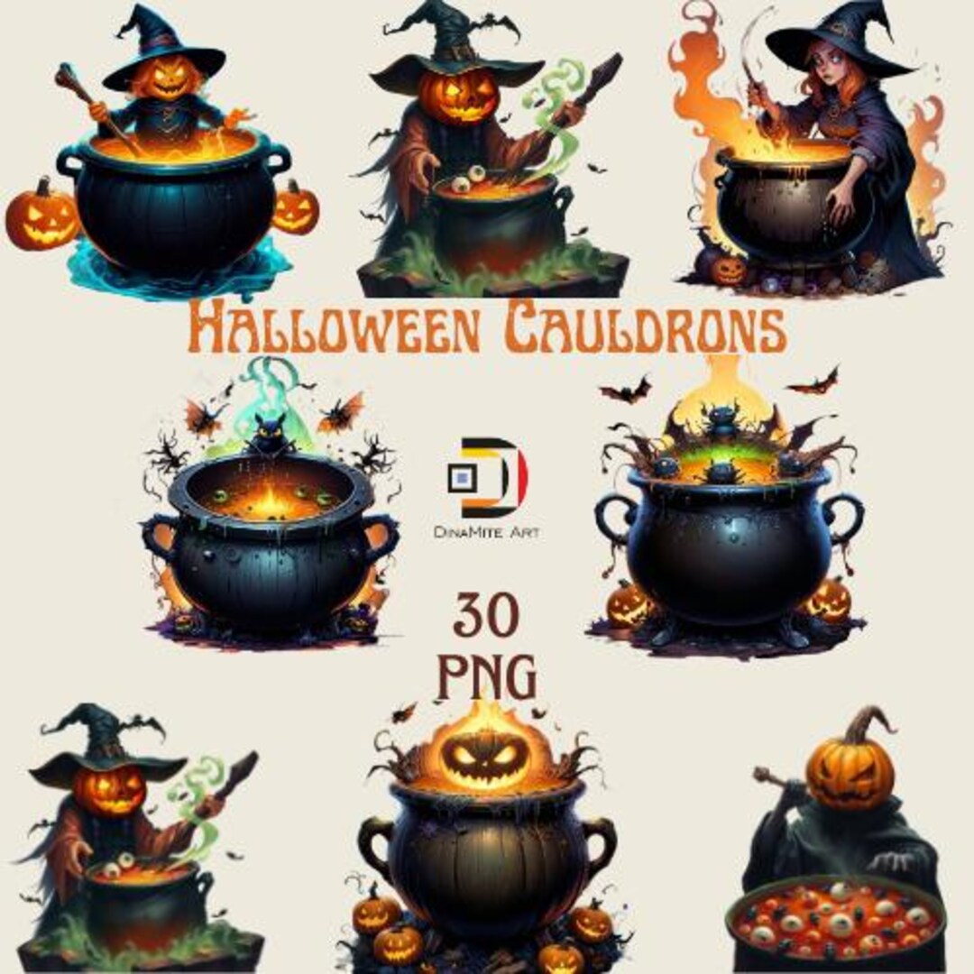 30 Halloween Cauldrons PNG Bundle, Spooky Cauldron Clipart, Halloween ...