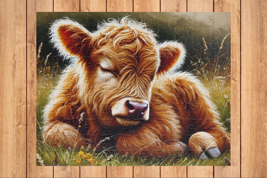 Jigsaw Puzzle, Highland Cow Theme, Fun Brain Teaser, Animal Lover Gift ...