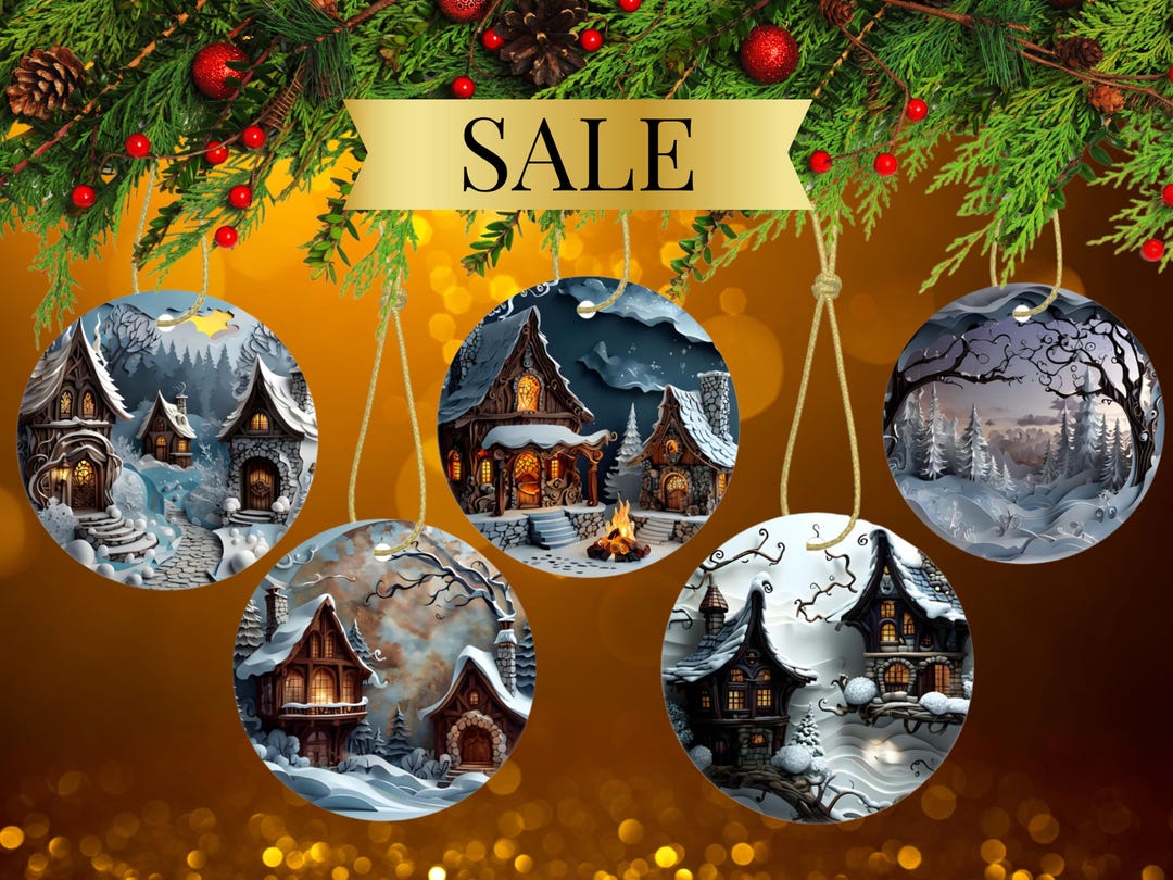 Round Ceramic Ornaments With Layered Paper Art Designs, Elegant Round ...