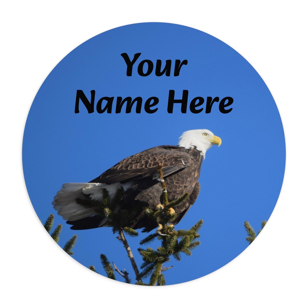 Bald Eagle Photo Mouse Pad | Personalized Name Round Mousepad - Etsy
