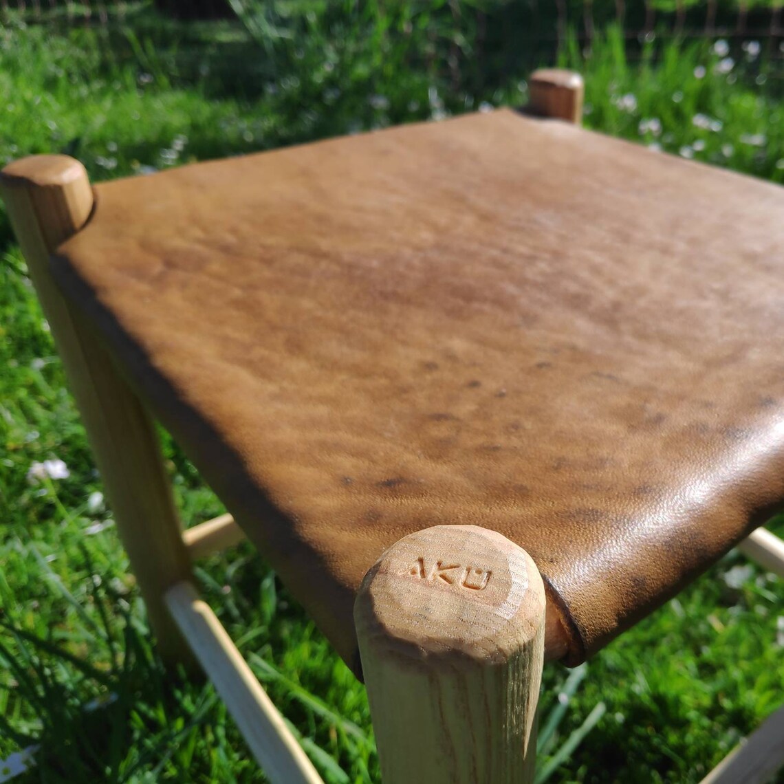Handmade Raw Wood Stool: Full Grain Leather Seat, Green Woodworking - Etsy