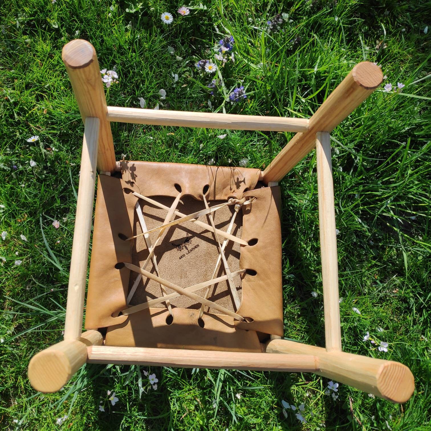 Handmade Raw Wood Stool: Full Grain Leather Seat, Green Woodworking - Etsy