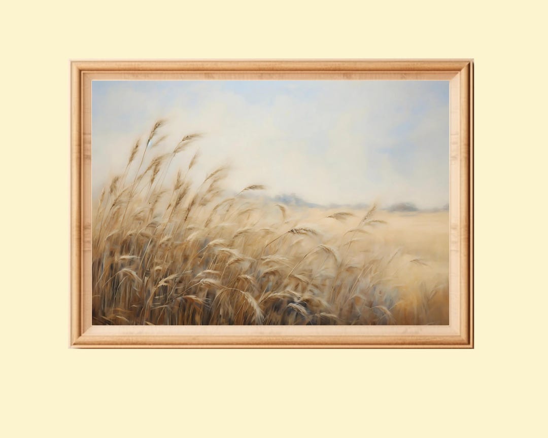 Wheat Field Printable Painting, Vintage Country Landscape Wall Art ...