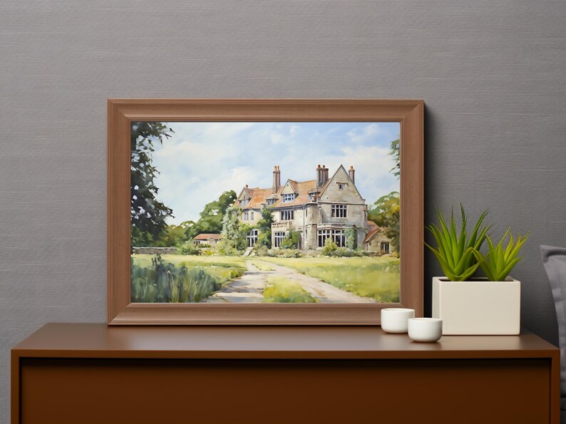 Vintage Manor House Print: English Countryside Landscape (digital ...