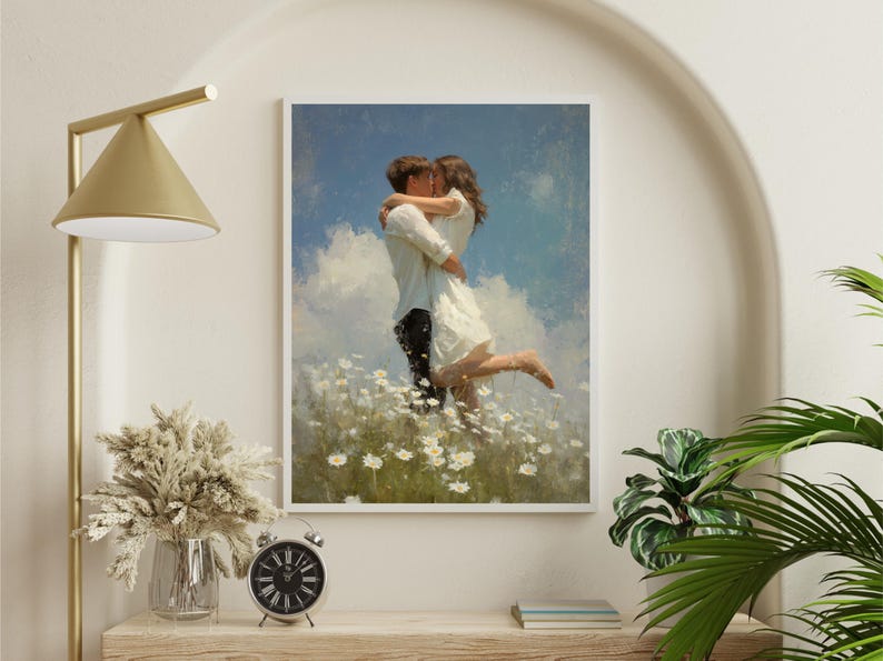 Impressionist Romantic Couple in Flower Field Painting: Valentine's Day ...