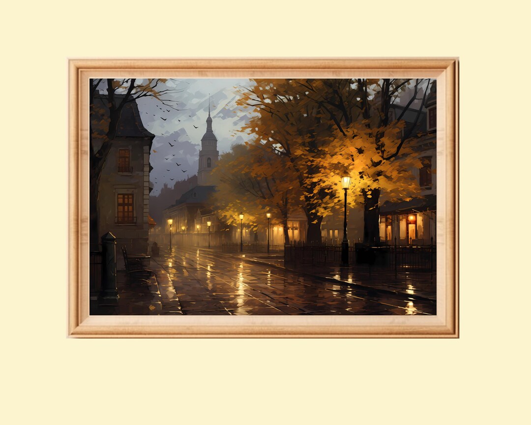 Rainy Autumn Evening in Europe: Impressionist Cityscape Art Print ...