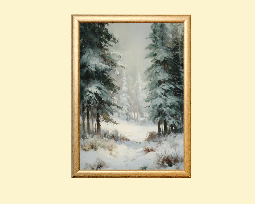 Snowy Forest Clearing Printable Painting: Seasonal Wall Art (digital ...