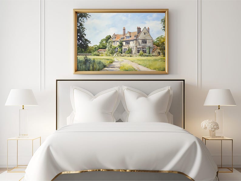 Vintage Manor House Print: English Countryside Landscape (digital ...
