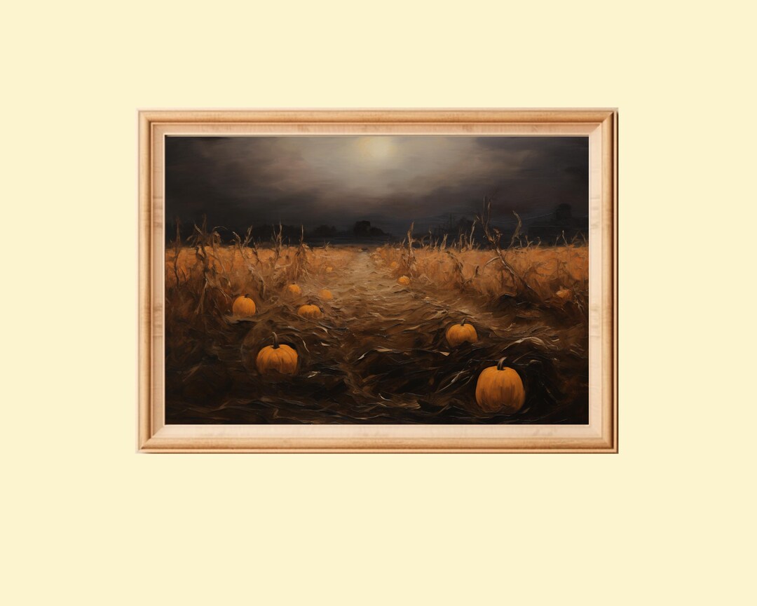 Fall Printable Pumpkin Patch Landscape Painting, Halloween Pumpkin ...