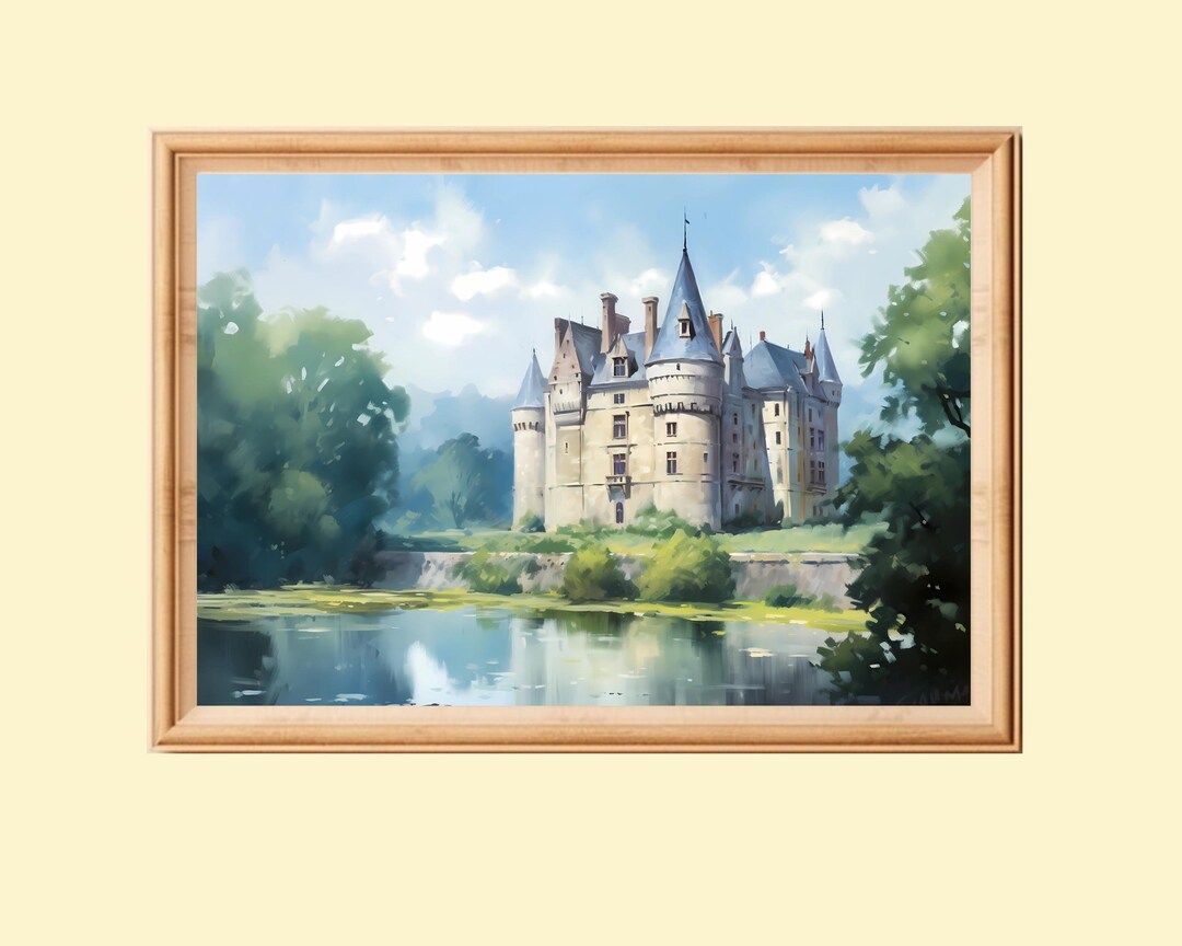 Vintage French Castle Painting, French Chateau Print, European ...