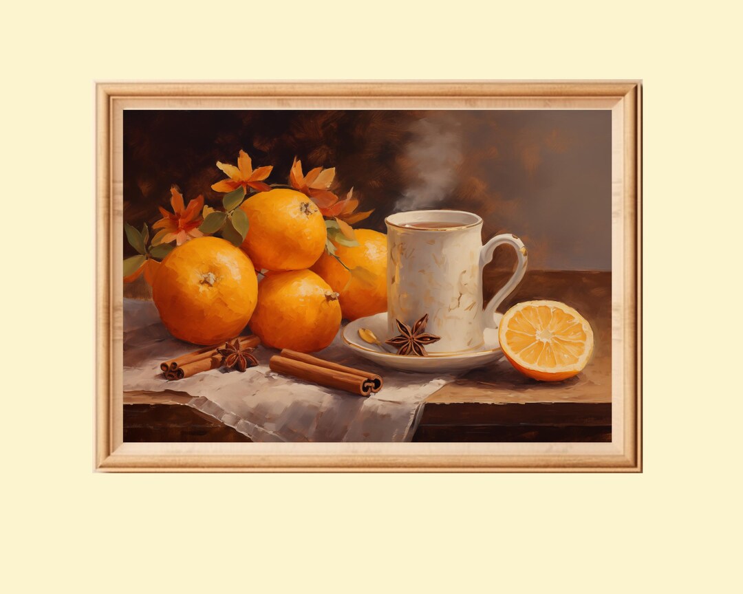 Bodegón con vino caliente, naranjas y especias: Decoración de pared ...