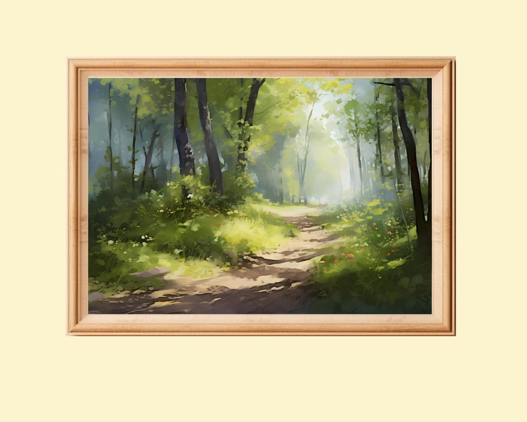 Spring Forest Path Art Print, Green Landscape Painting, Impressionist ...