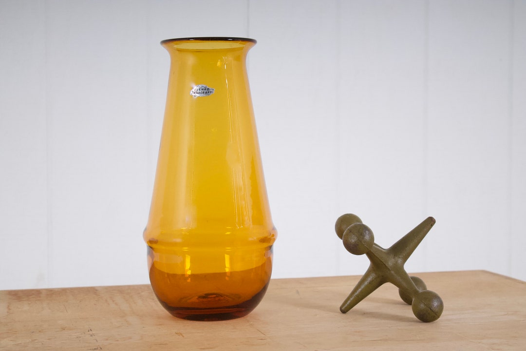 Blenko Amber Tall Floor Vase Foil Label Vintage Mid Century Modern Home ...