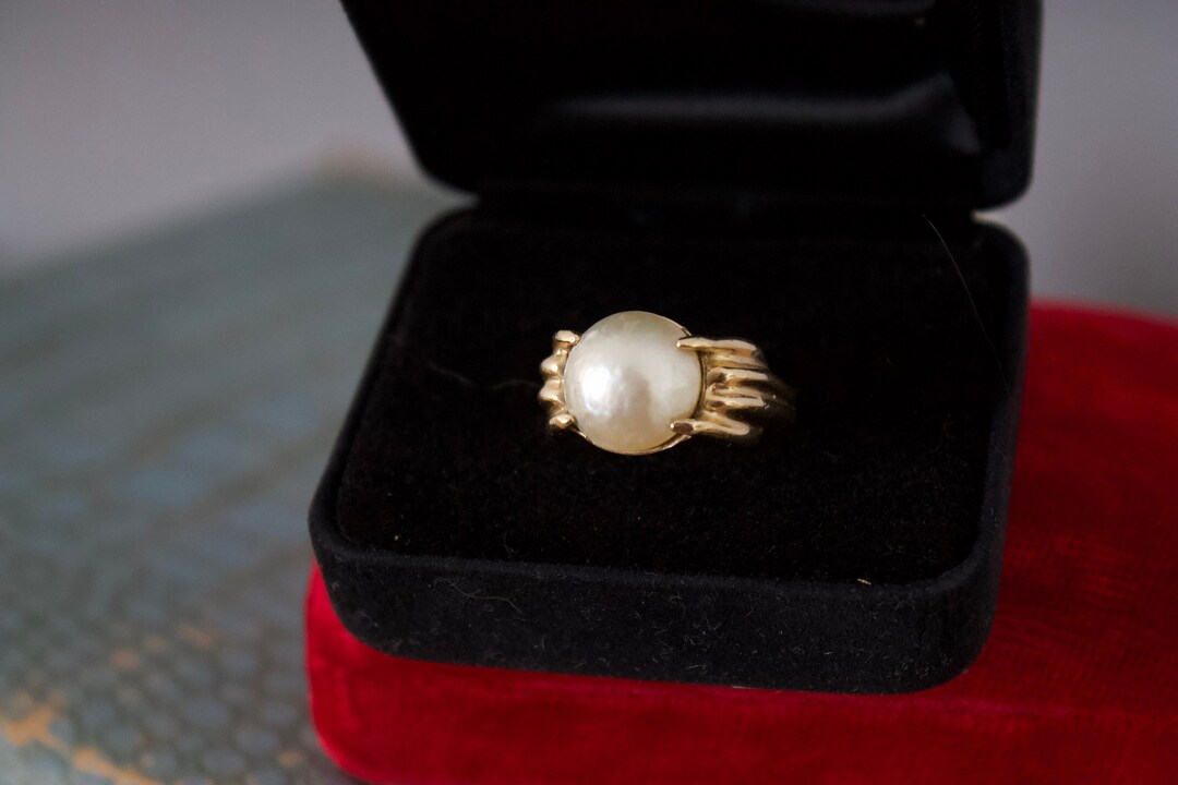10K Mabe' Pearl Yellow Gold Claw Cocktail Ring Size 8.5 Wide Band CID ...