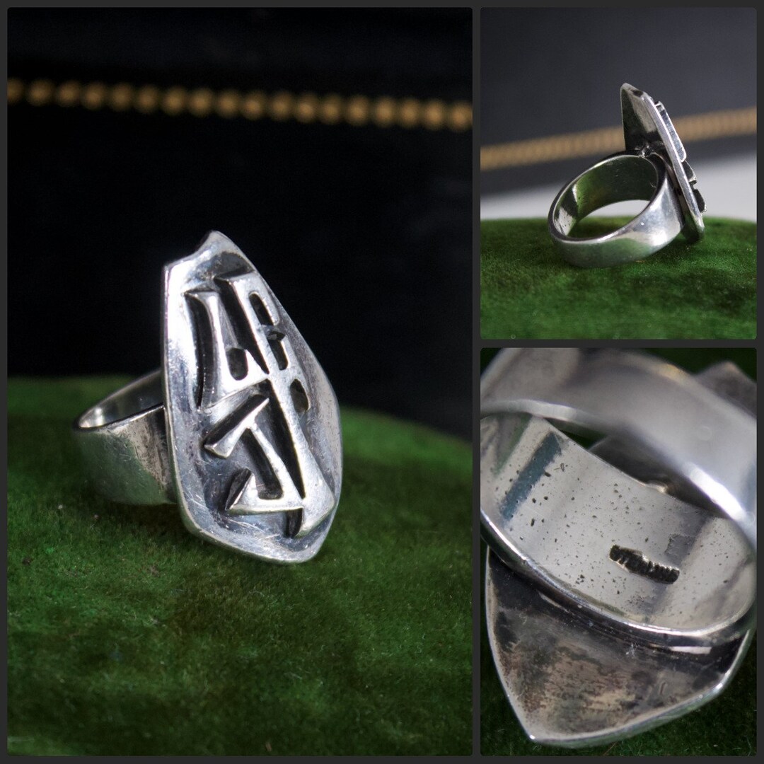 Vintage Silver Signet Ring LJF Monogram Initial Shield Statement ...