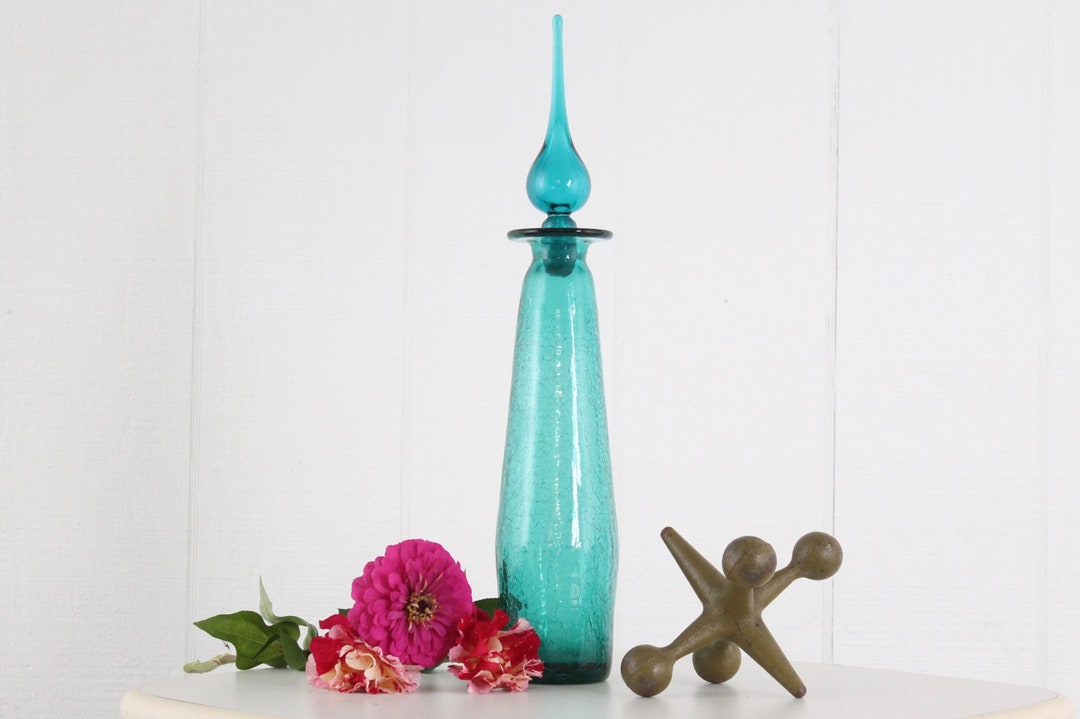 Rare Vintage Rainbow Blenko Peacock Crackle Tall Art Glass - Etsy