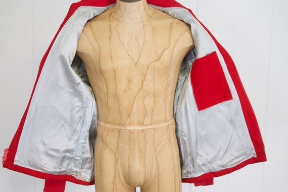 red wool hunting coat gray leather rifle coat vintage… - Gem