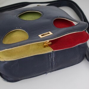 1960s Mod Purse Blue Leather + Suede Polka Dot Hand Bag Shoulder Cross ...