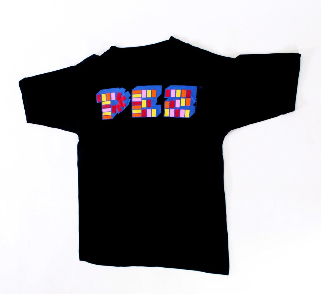 PEZ T Shirt Black Cotton Classic Rainbow Candy Kid Logo Vintage Raver ...
