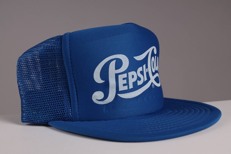 VTG PEPSI Cola 80's 90's Mesh Snapback Hat Cap Trucker Puffy Blue White ...