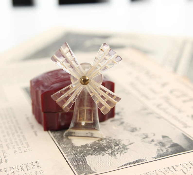 Vintage 1930s Carved Lucite Windmill Pin Mechanical Brooch - Etsy