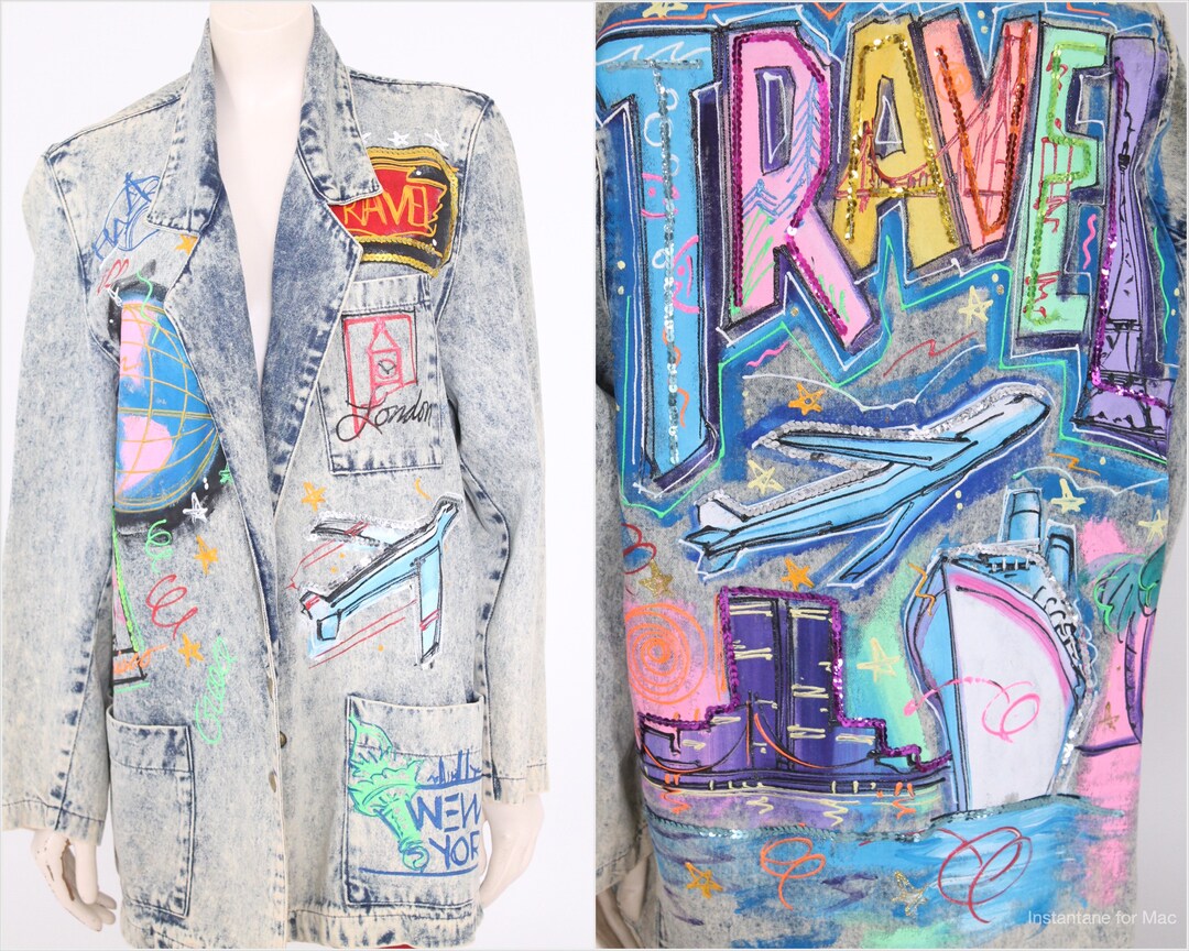 Hand Painted Acid Wash Jean Jacket Vintage 1980s 1990s Blue Denim ...