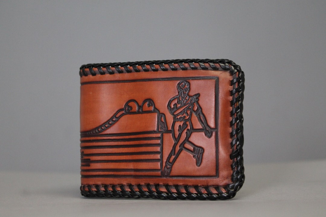 Vintage Hand Tooled Leather Bowling Wallet Brown Billfold 1970s 1960s ...