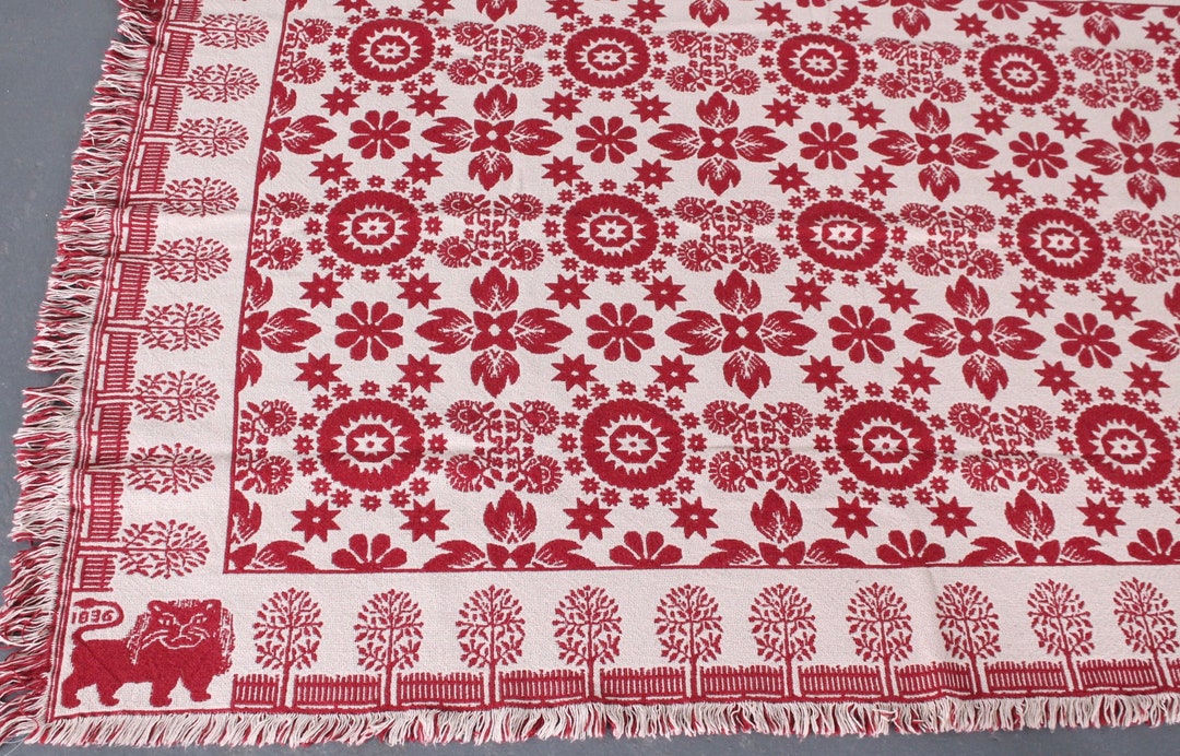 Vintage Primitive 1836 Colonial Era Jacquard Woven Throw Reversible ...