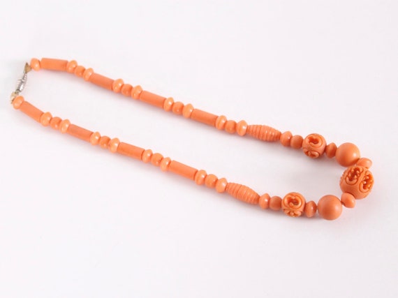 1930s Vintage Celluloid Beads Coral Carved Art Deco Necklace | Etsy
