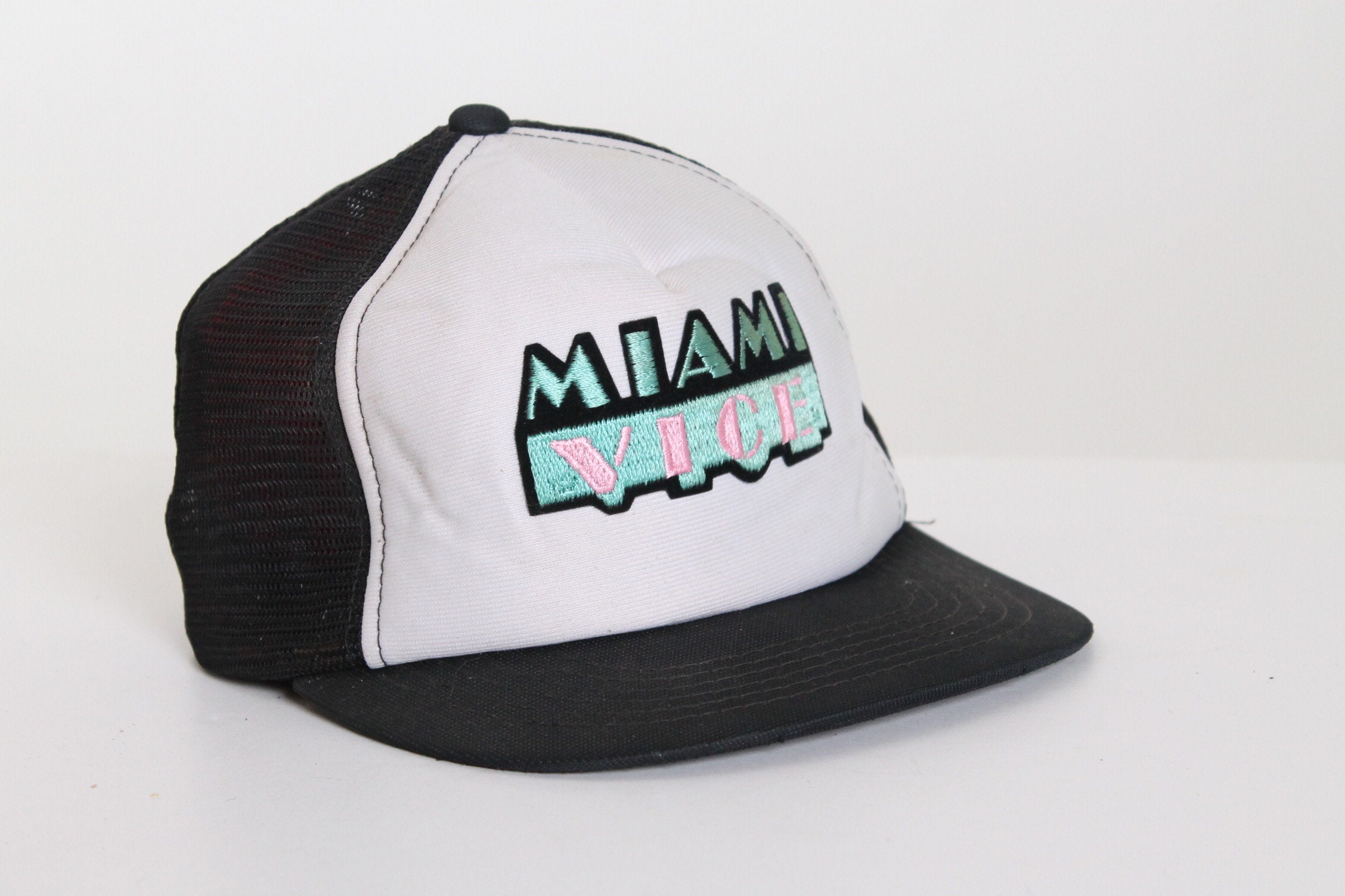 VTG 1980s Miami Vice TV Show Original Snapback Hat Pink Aqua Black ...