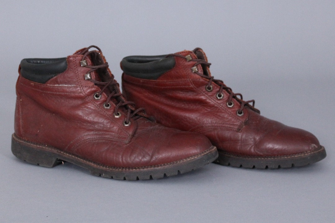 Vintage Bison Leather Boots Lace up Western Ankle Brown Burgundy Wine ...