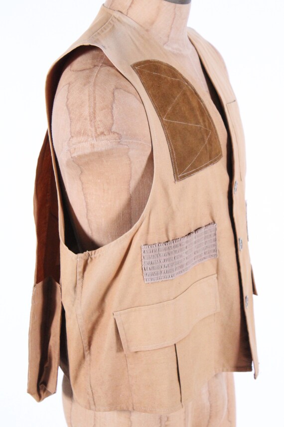 vintage hunting vest 1950s 1960s duck cloth leather r… - Gem