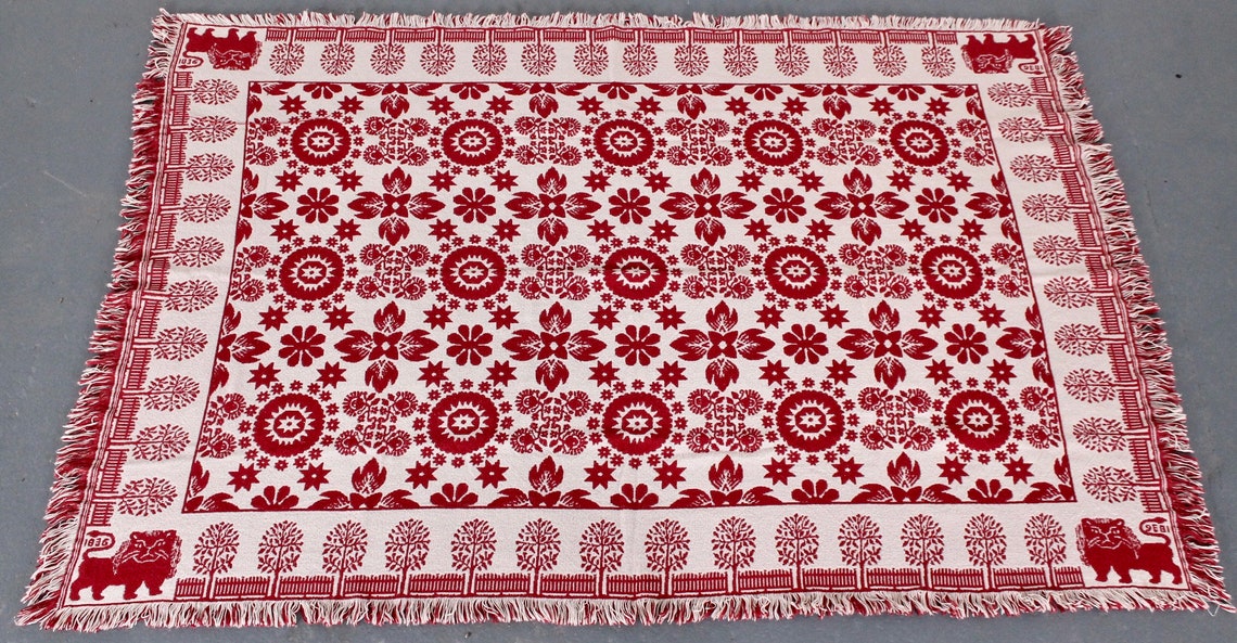 Vintage Primitive 1836 Colonial Era Jacquard Woven Throw - Etsy