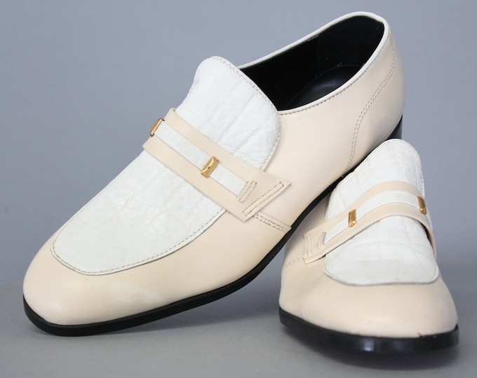 Vintage Cousin Eddie 1970s White 2 Tone Patent Leather Dress Shoes Gold ...