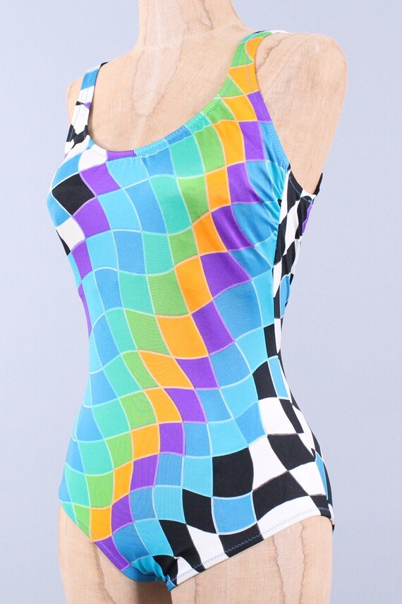 vintage op art swim suit 90s does 60s graphic optical… - Gem