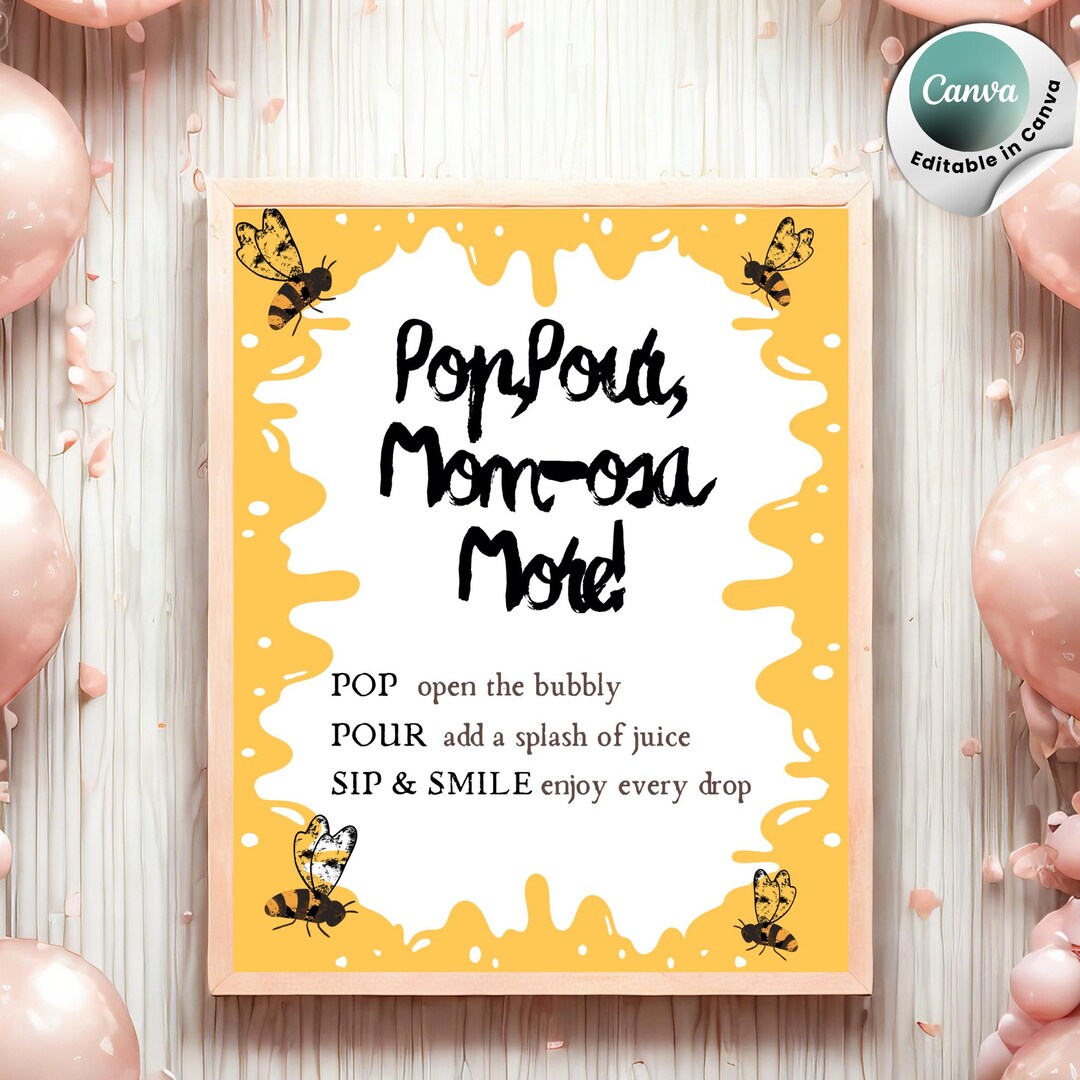 Mamosa Bar Sign Honey Bee Baby Shower Sweet as Can Bee Mimosa Table ...