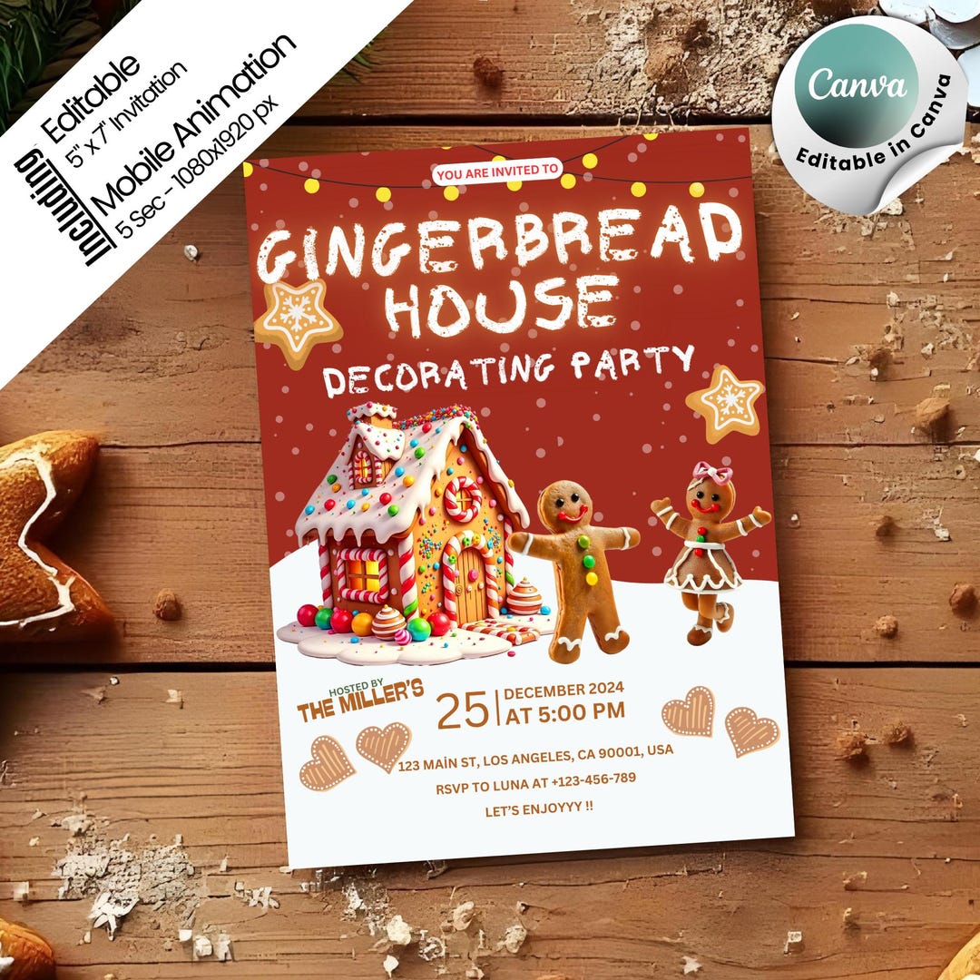 Editable Gingerbread House Decorating Party Invitation Funny & Cute ...
