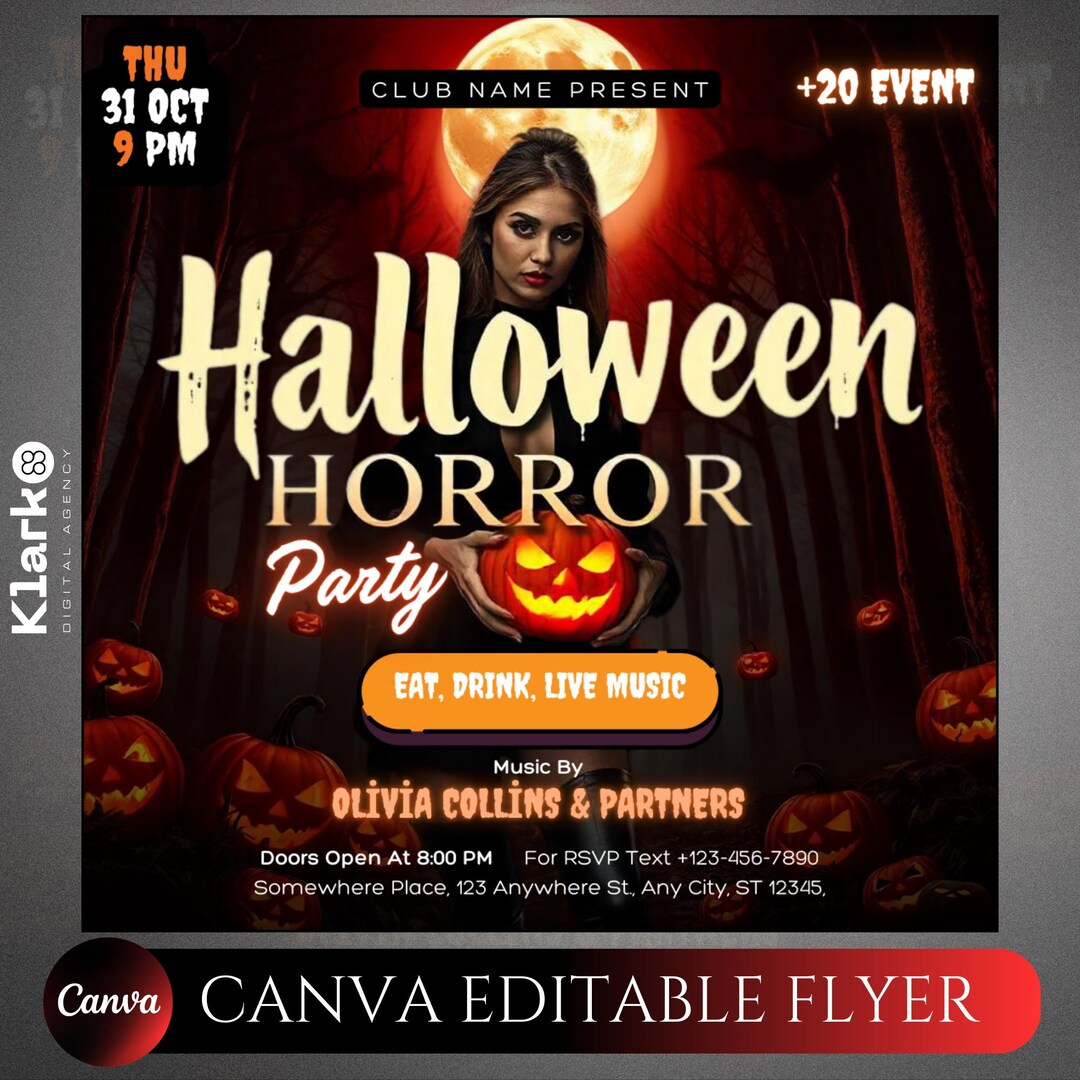 Editable Canva Flyer, Club Flyer, Halloween Party,event Flyer, Horror ...