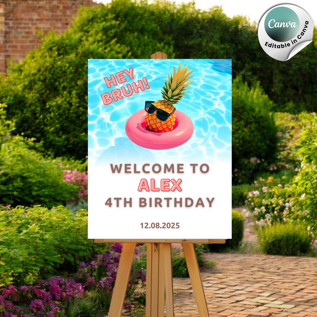 Bruh Pool Party Birthday Welcome Sign, Boy Summer Swim Party Welcome ...