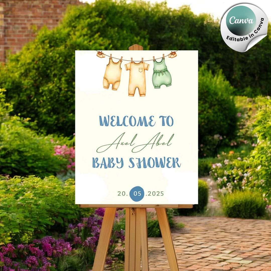 Editable Boho It's a Boy Baby Clothes Baby Shower Welcome Sign • Yellow ...