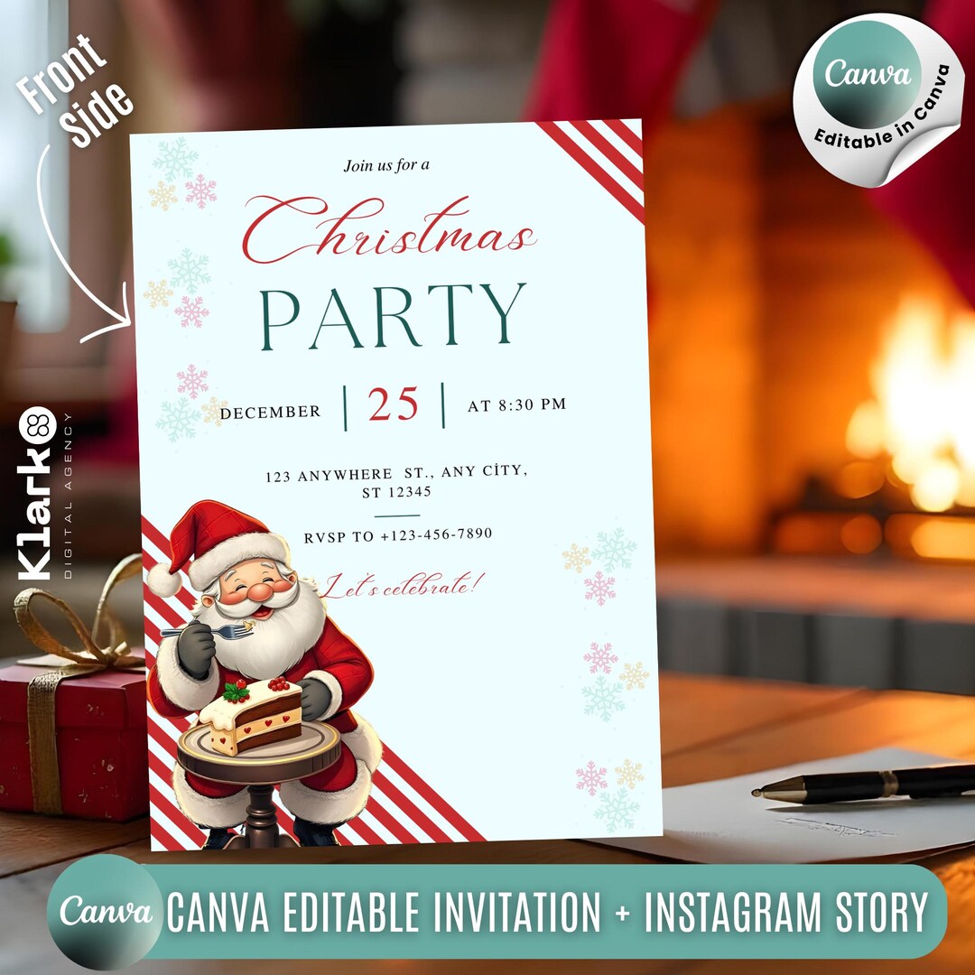 Printable Christmas Invitation, Customizable Holiday Party Invite ...