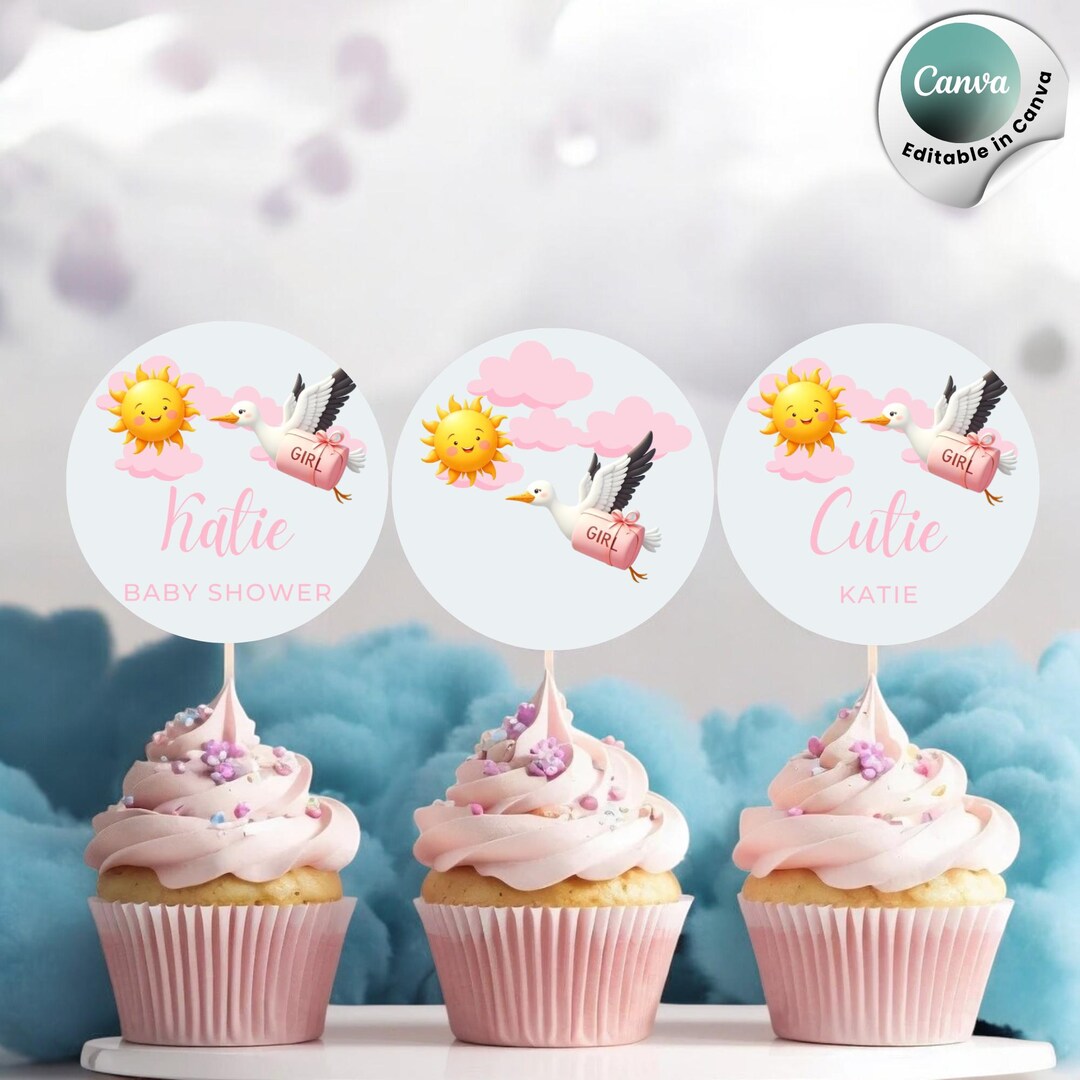 Pink Sun Cupcake Topper • Sunshine Baby Shower Decor • Sun Cake Topper ...
