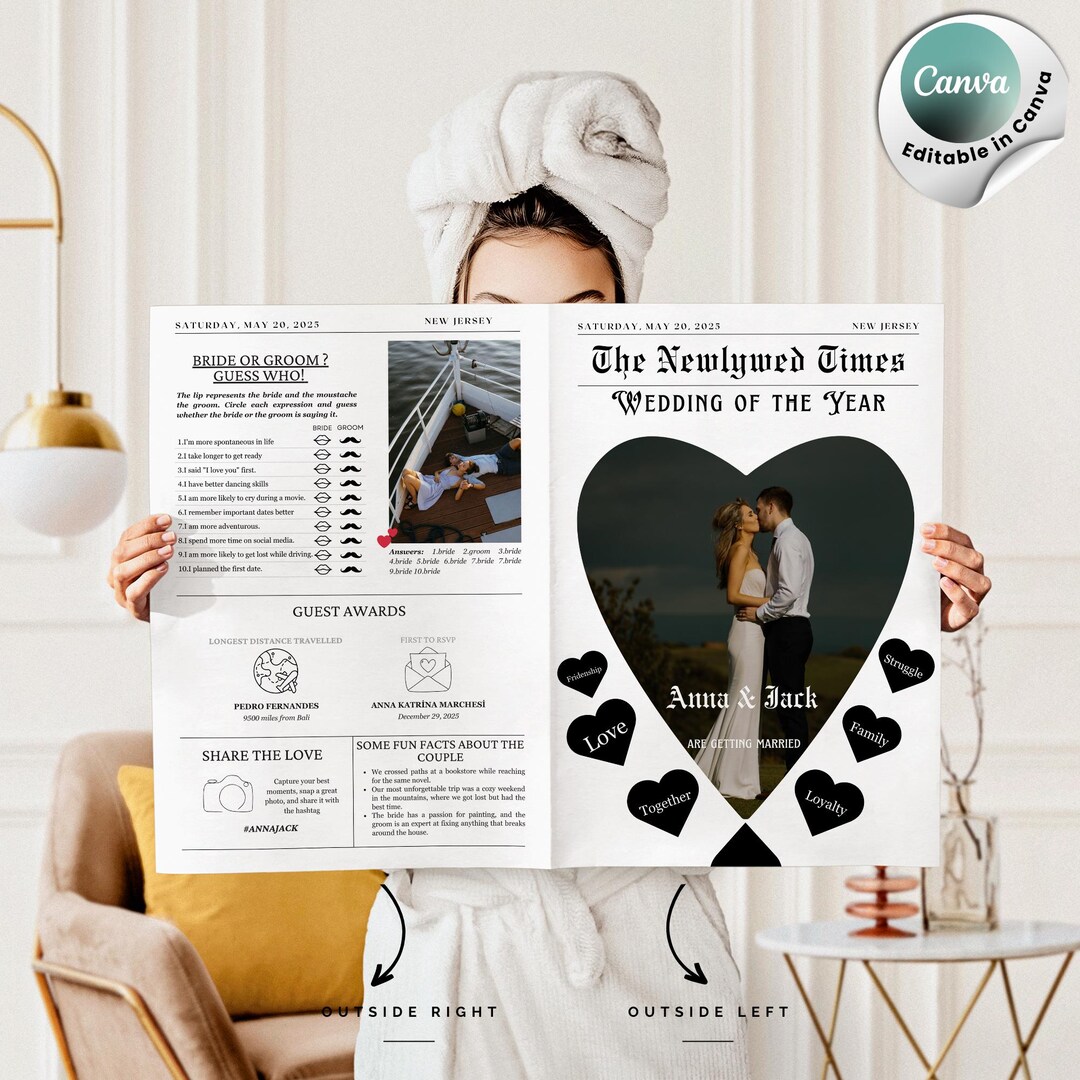 Wedding Newspaper Template With Photo Editable Itinerary for Weddings ...